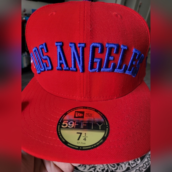 New Era | Accessories | New Era Red Cap With Blue Embroidery Los ...